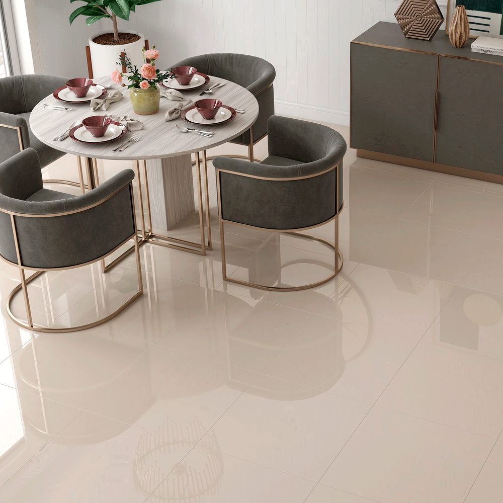 Piso Bege Brilhante Esmaltado Retificado 56,4x56,4 - Bellacer - Revest